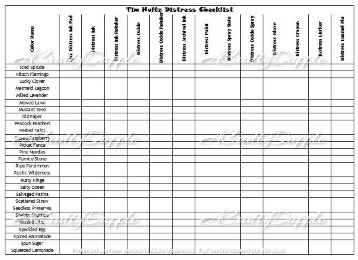 Tim Holtz Distress Line Checklist, Tim Holtz Distress Checklist, Ranger ...
