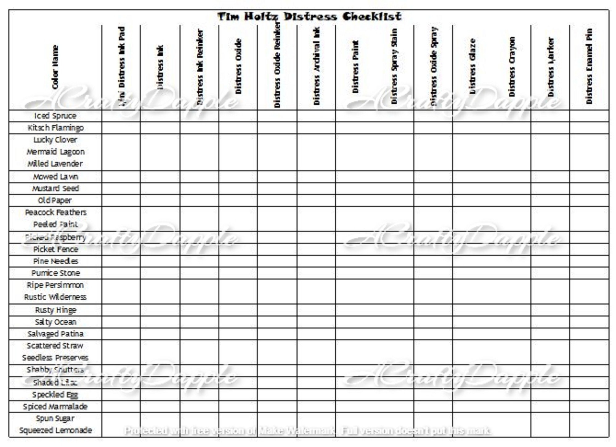 Tim Holtz Distress Line Checklist, Tim Holtz Distress Checklist, Ranger ...