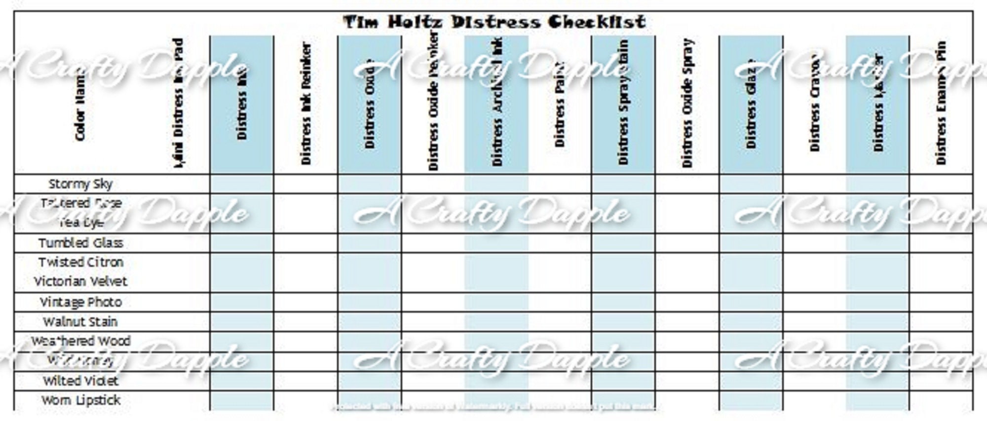 Tim Holtz Distress Line Checklist, Tim Holtz Distress Checklist, Ranger ...