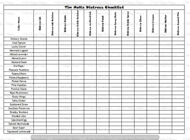 Tim Holtz Distress Line Checklist Tim Holtz Distress | Etsy
