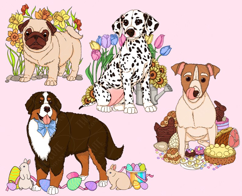 Easter Dog Clipart Dog Clipart Spring Pug Pet Portrait - Etsy