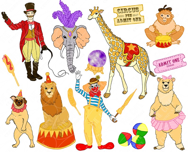 Circus Clipart cat Clipart Beagle Pet Portrait Giraffe - Etsy