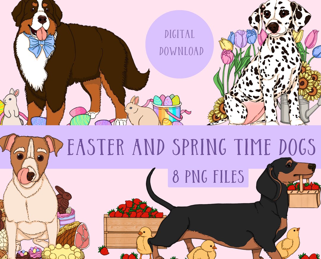 Easter Dog Clipart - Dog Clipart - Spring Pug- Pet Portrait - Easter ...