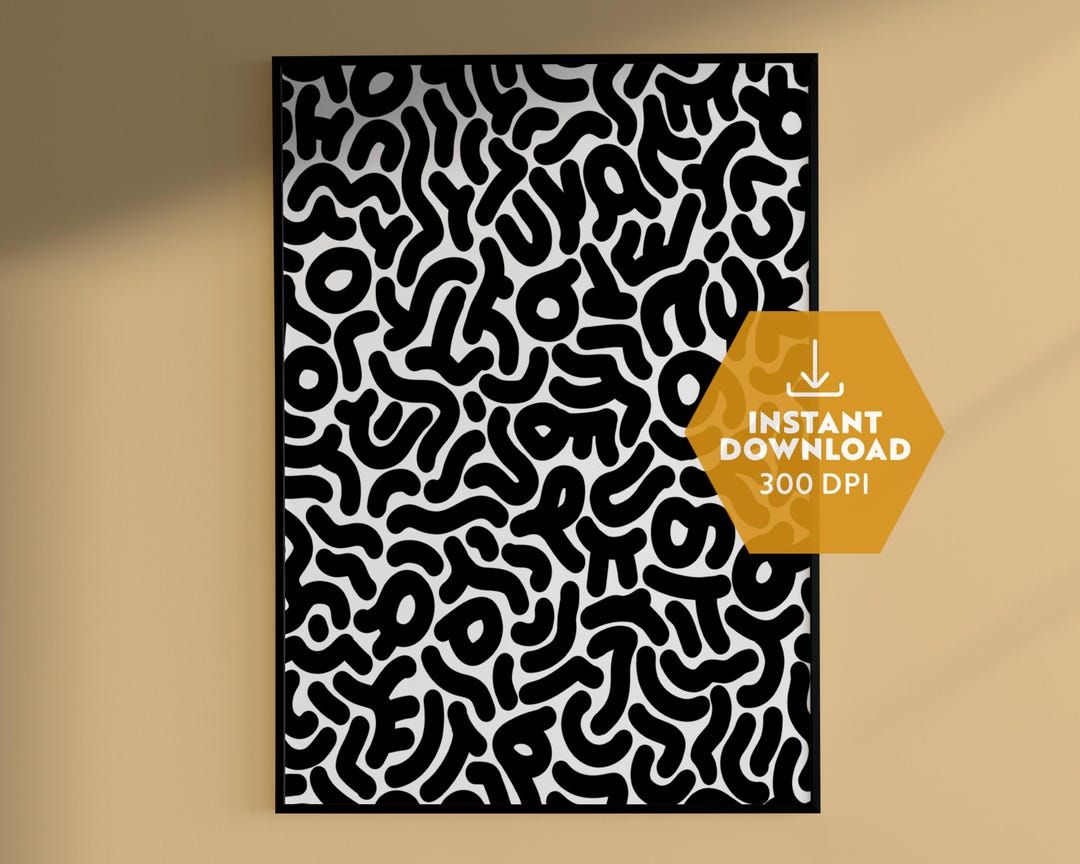 Tangled Flow – Black and White Abstract Line Art Print, Digital ...