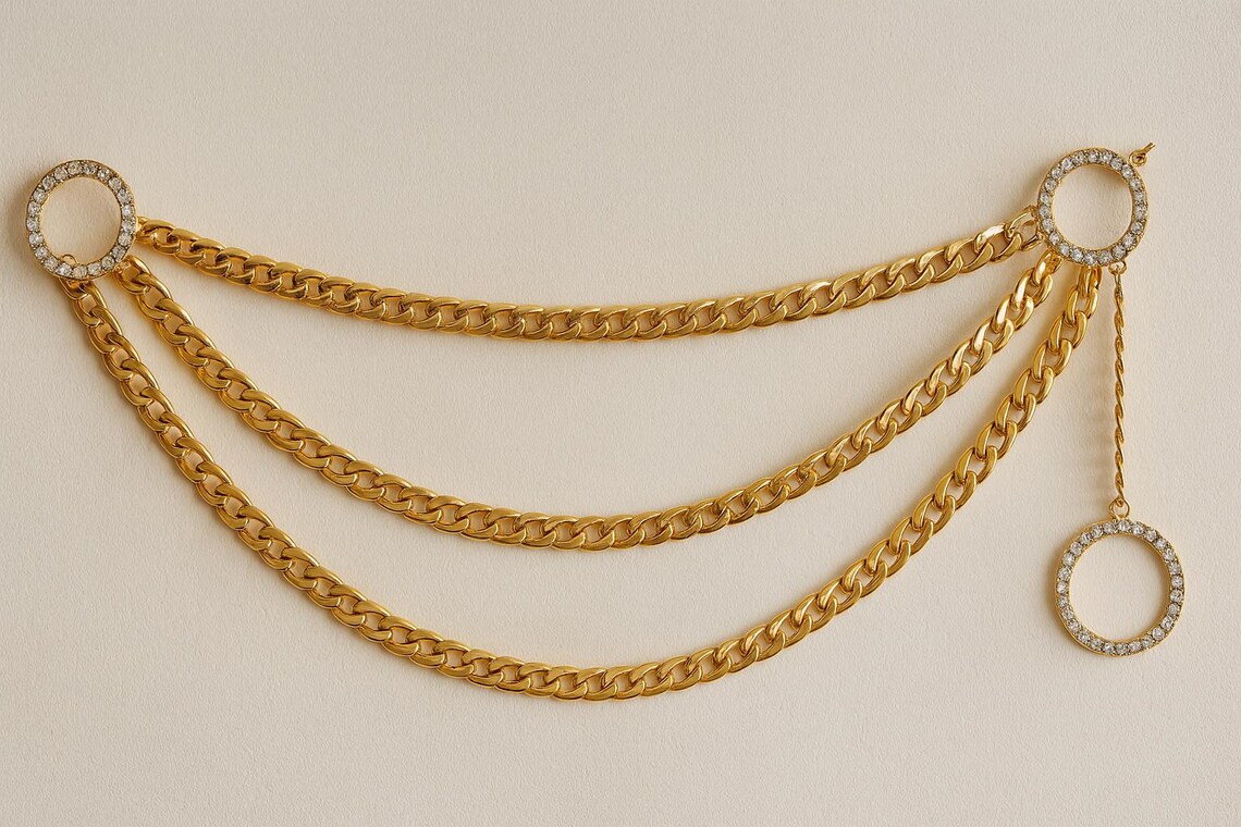 Gold Layered Chain Belt: Rhinestone Waist Jewelry - Etsy