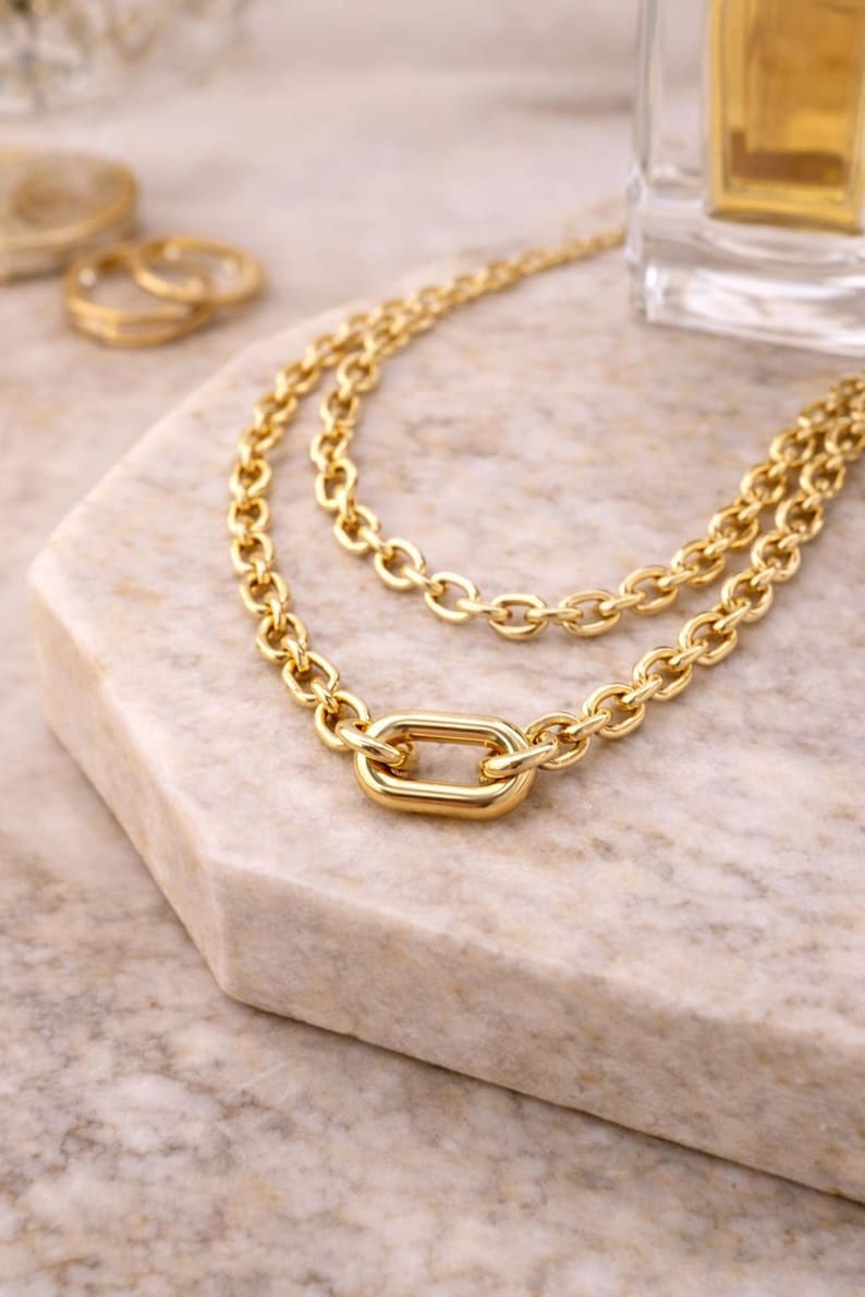 Gold Chunky Chain Necklace, Bold Layered Gold Chain Necklace With ...