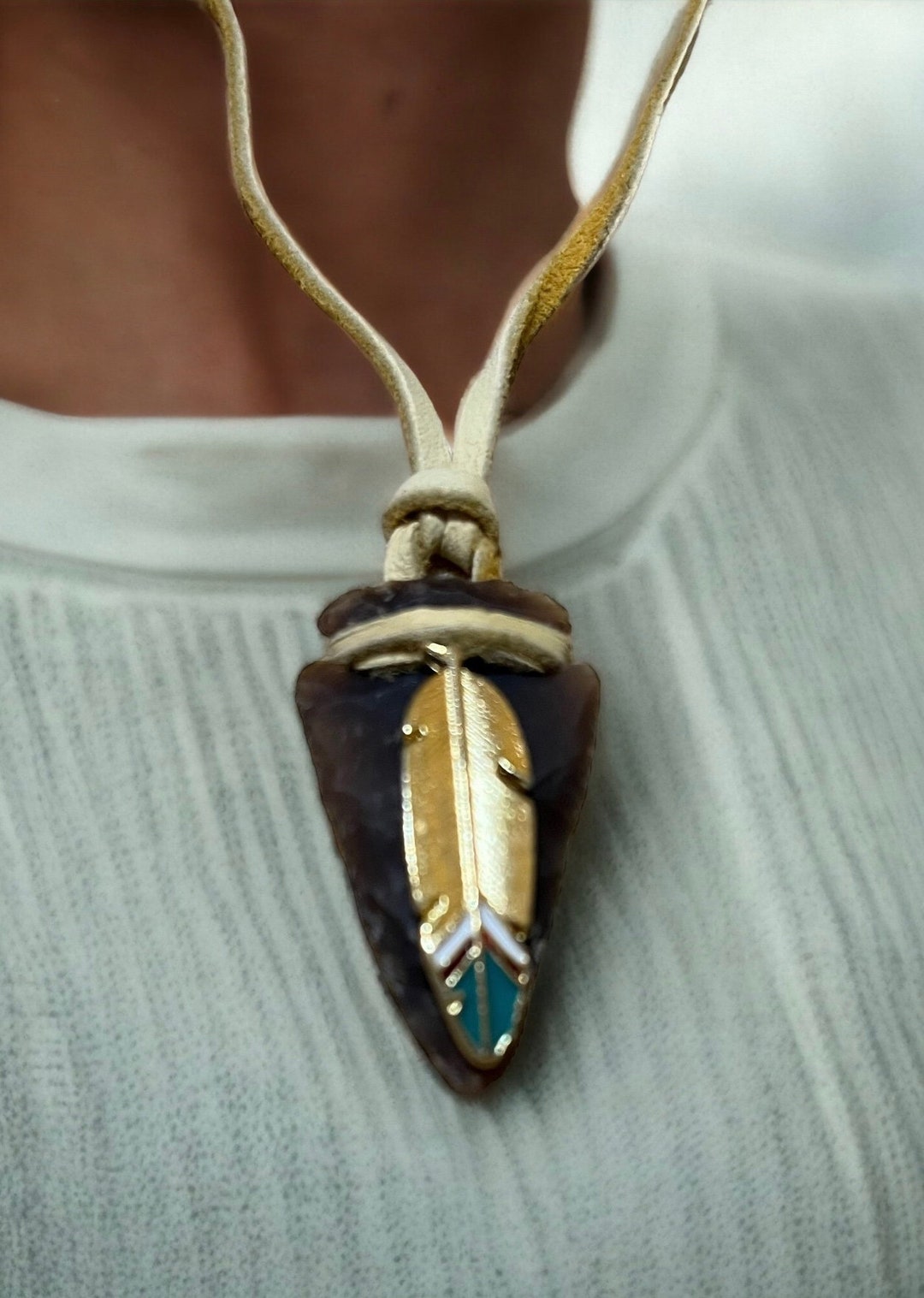 Traditional Native American Arrowhead Necklace With Gold - Etsy