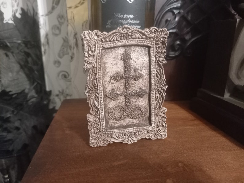 Hand Sculpted Cross of Satan Baroque Frame, Aged Bone Finish - Etsy