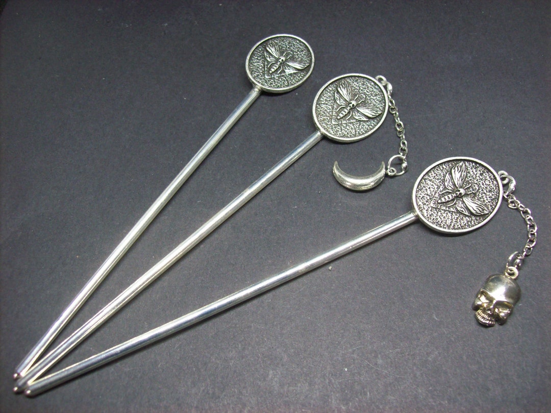Metal Hair Stick With Death Head Moth With Charms :goth Witchy Killstar ...