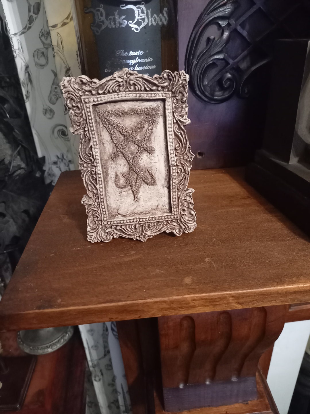 Hand Sculpted Sigil of Satan Baroque Frame, Aged Bone Finish - Etsy