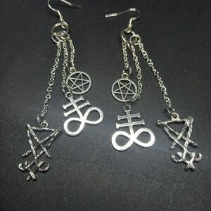 Satanic Trinity Earrings With Separate Chains :goth Witchy Occult Witch ...