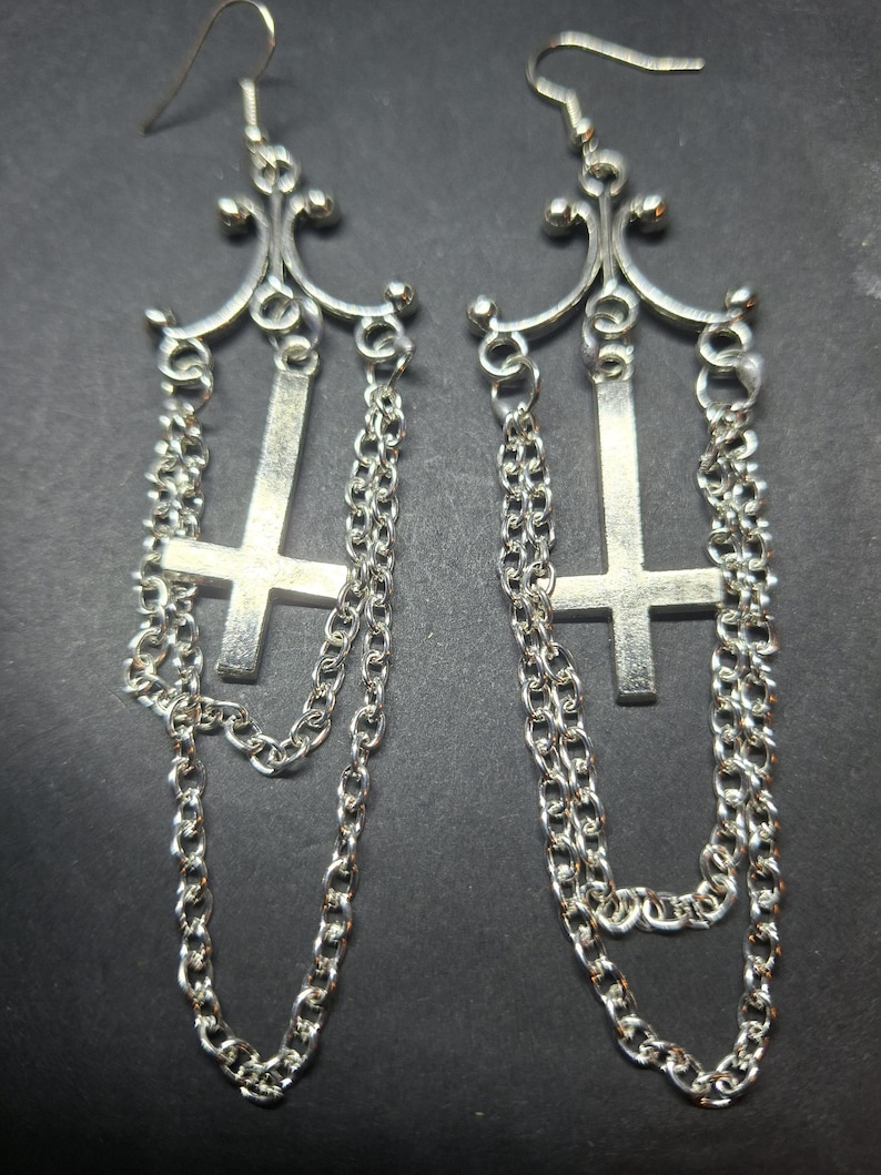 Chandelier Earrings" Inverted Cross With Chains" :satanic Witchy ...