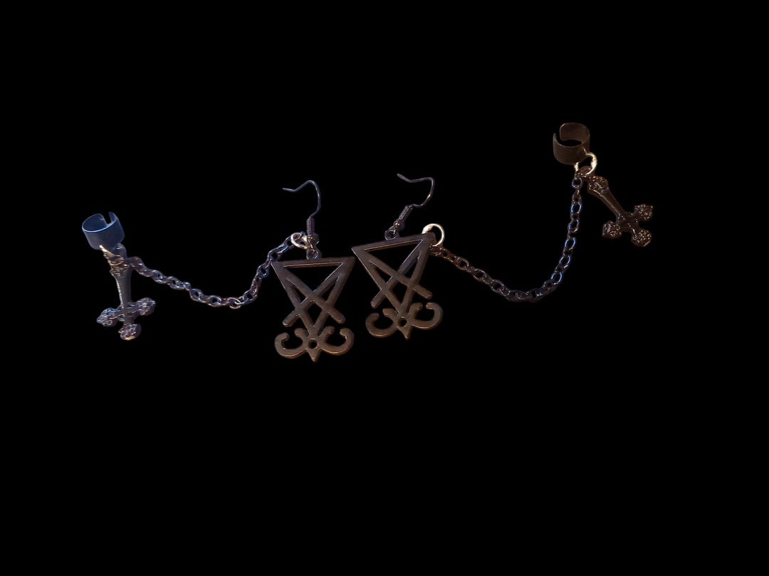 Earrings,chains & Ear Cuff, Sigil of Satan and Inverted Cross : Goth ...