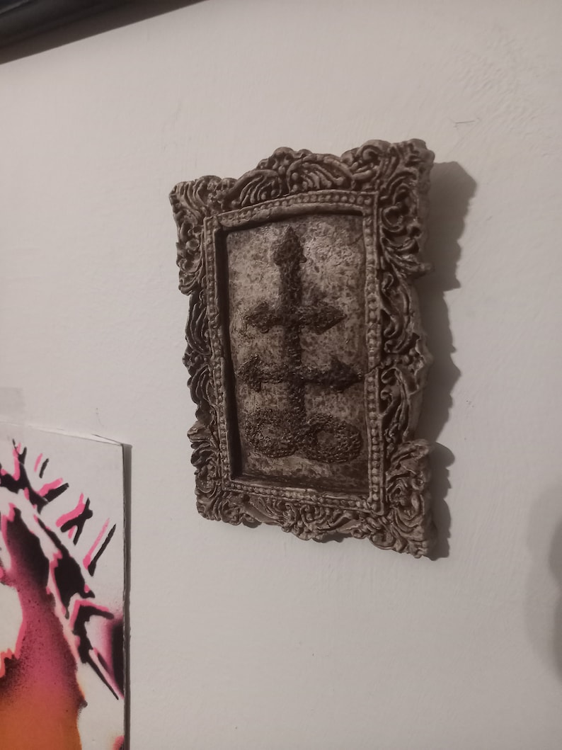 Hand Sculpted Cross of Satan Baroque Frame, Aged Bone Finish - Etsy