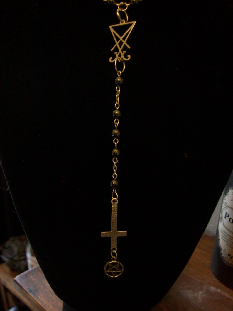 Satanic Rosary ,black Hematite Beads, Inverted Pentagram, Sigil of ...
