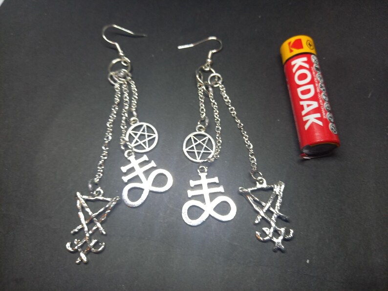 Satanic Trinity Earrings With Separate Chains :goth Witchy Occult Witch ...