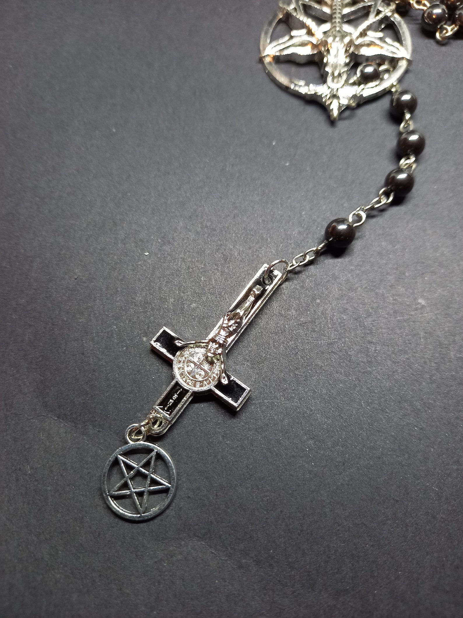 Black Hammerite Satanic Rosary "baphomet With Crucifix" :goth Witchy ...