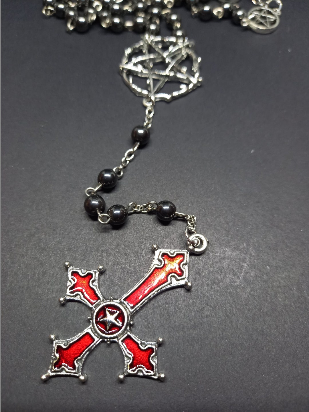 Black Hammerite Satanic Rosary" Inverted Pentagram & Gothic Cross ...