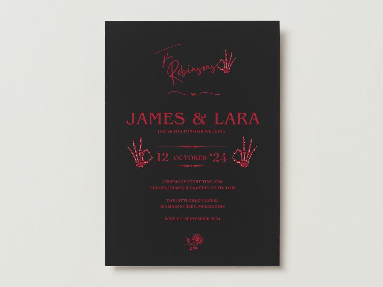 Alternative Wedding Invitation, Gothic Invitation, Editable Canva ...