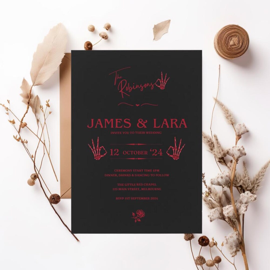 Alternative Wedding Invitation, Gothic Invitation, Editable Canva ...