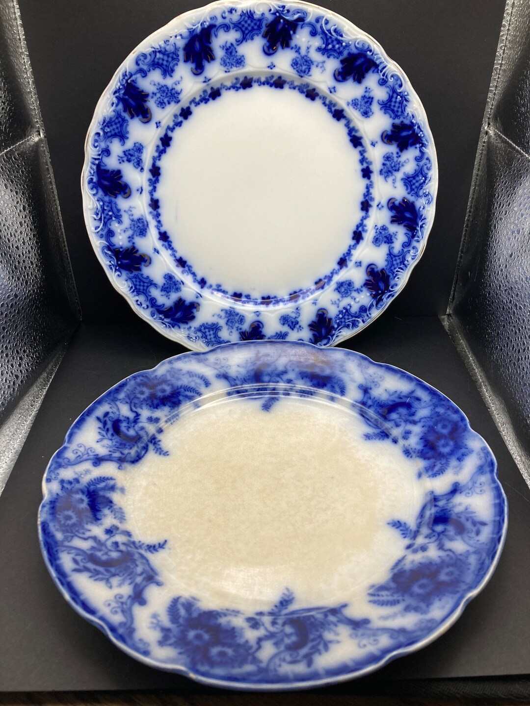 Pair of Antique Flow Blue 9” Plates. W&E Corn, Johnson Brothers ...