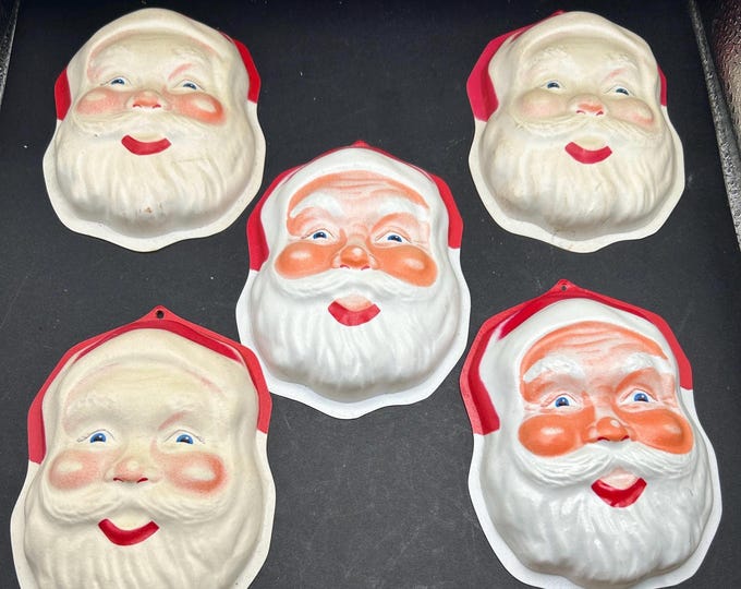 Vintage 1950’s Plastic Santa Face Ornaments. Set of 5, Hole for Hanging ...