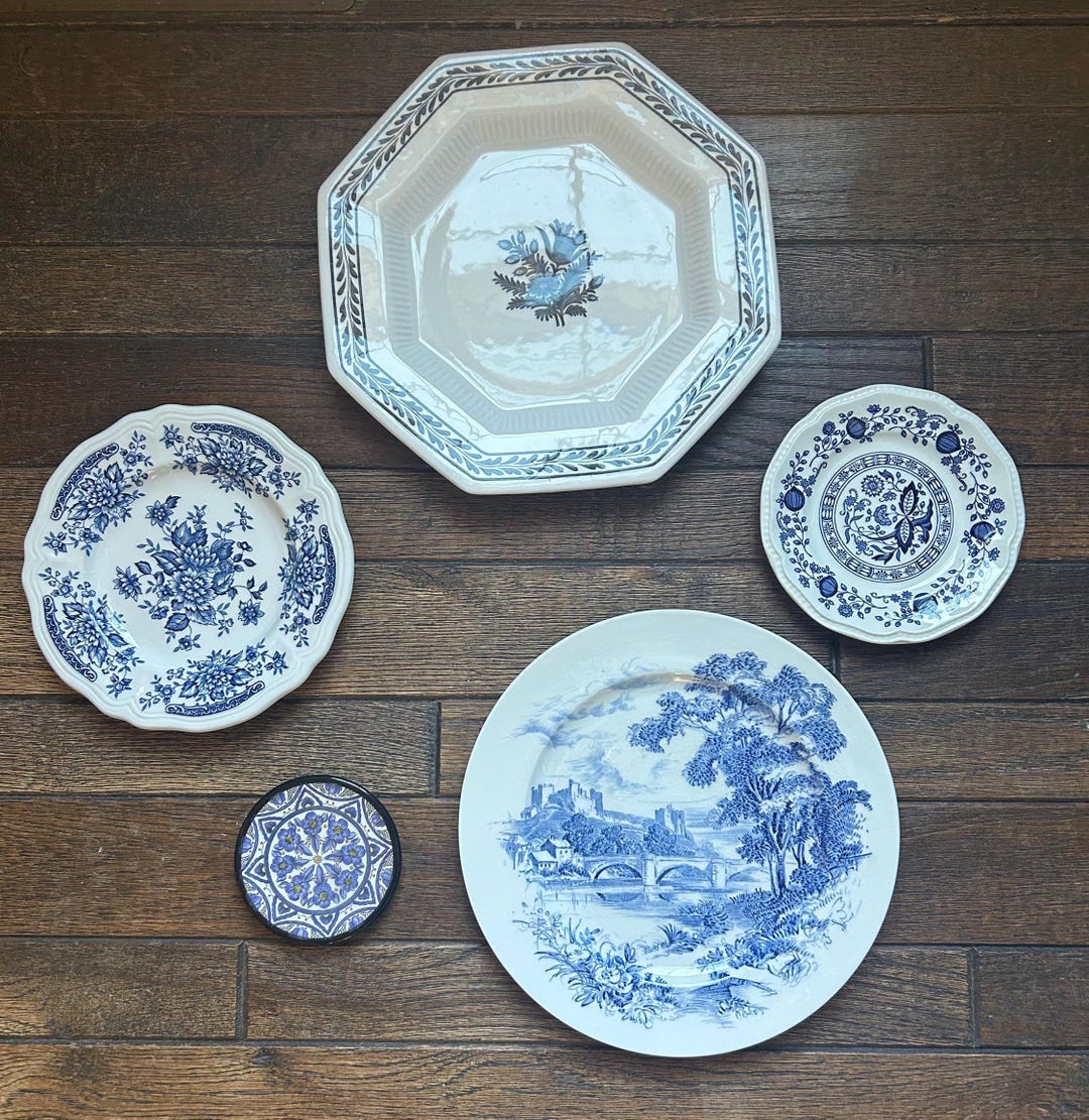 Instant Plate Wall, Blue and White Transferware, Collection of 6 ...