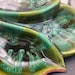 Mid-century USA Pottery#603 Green Drip Glaze Devided Leaf Shaped Dish ...