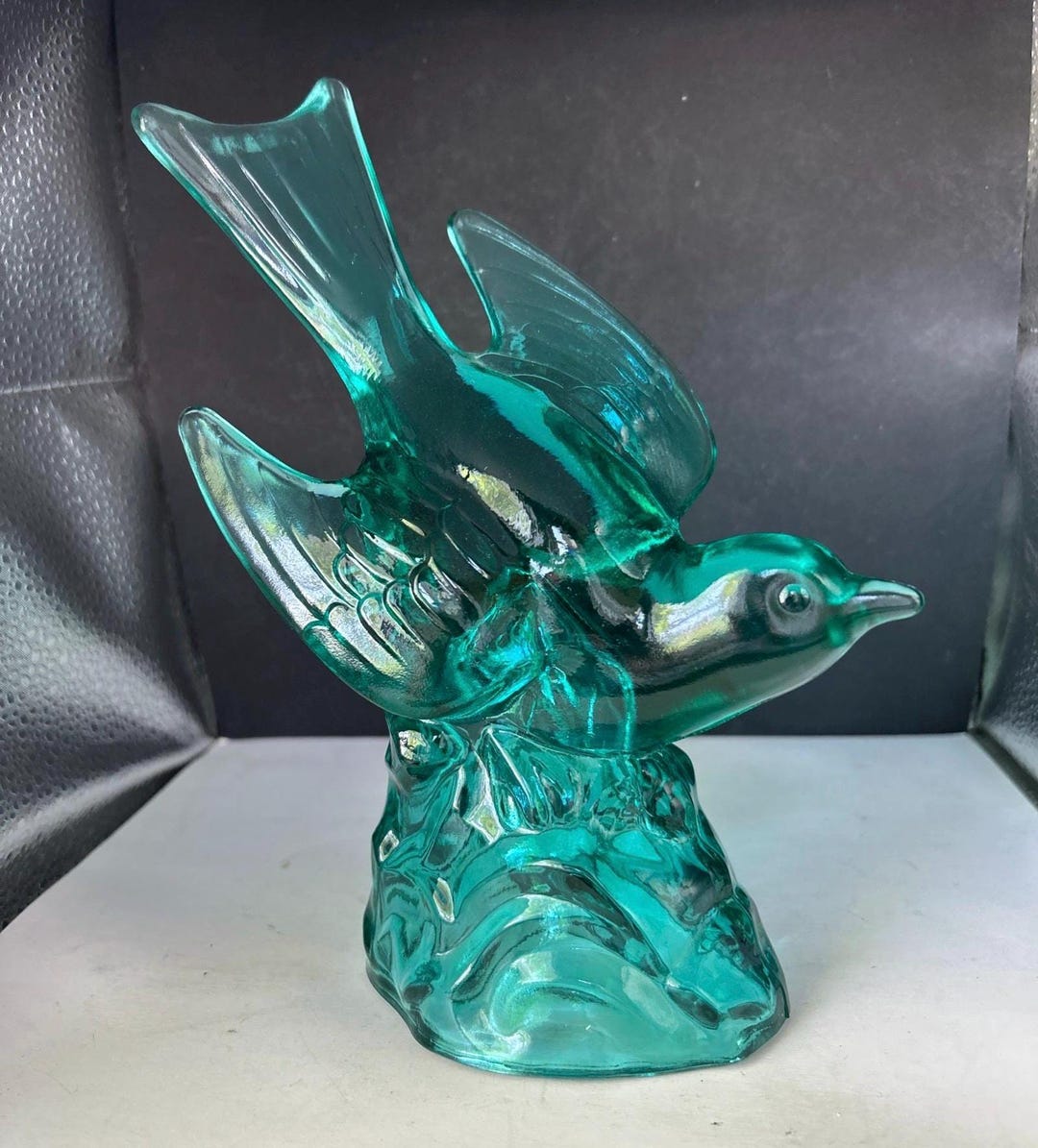 LE Smith Glass ‘bird in Flight’ Peacock Blue, 8.5” Tall. Vintage - Etsy