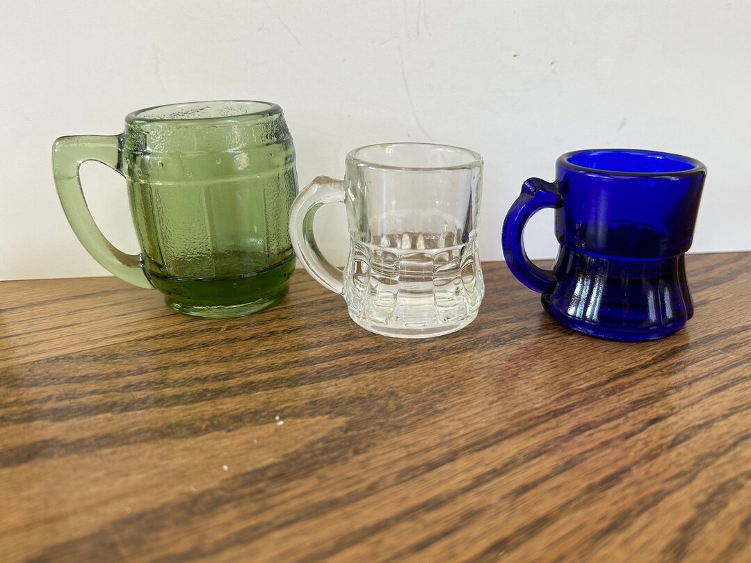 Set of 3 Vintage Glass Mini Mug Shot Glasses/toothpick Holders. Green ...