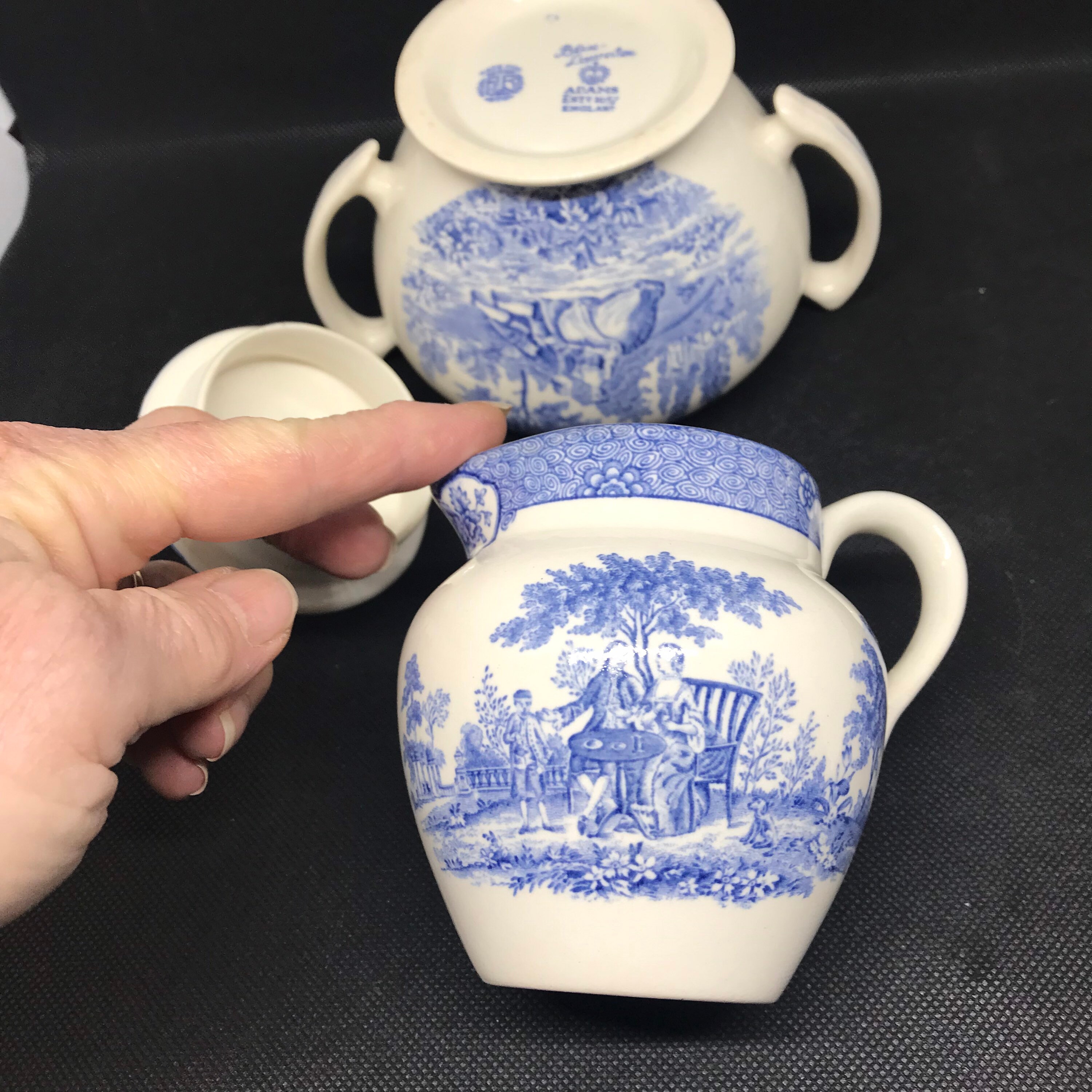 Kitchen & Dining Blue Lawnton. Blue transferware sugar bowl and creamer ...
