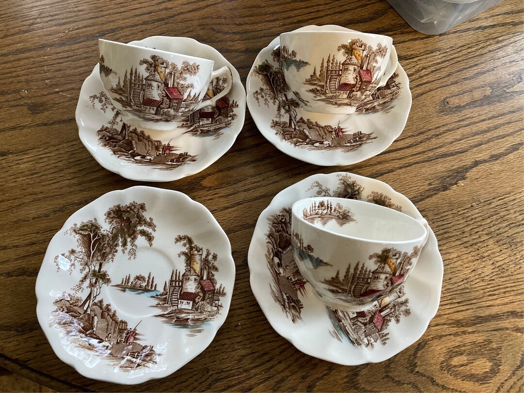 3- Johnson Brothers the Old Mill Cups and Saucers, Plus One Extra ...