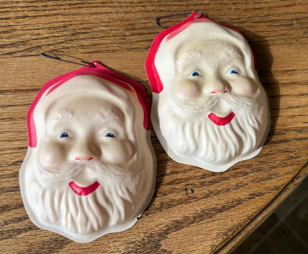 2- Vintage Molded Plastic Santa Face Ornaments. 4.75”x 3.5” - Etsy