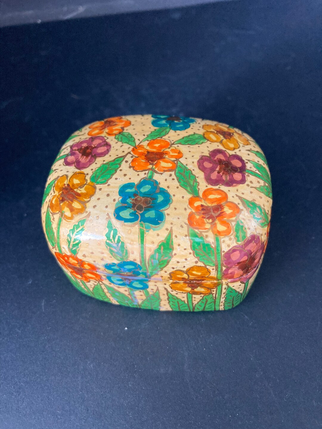 Lacquered Paper Mache Floral Trinket Box - Etsy