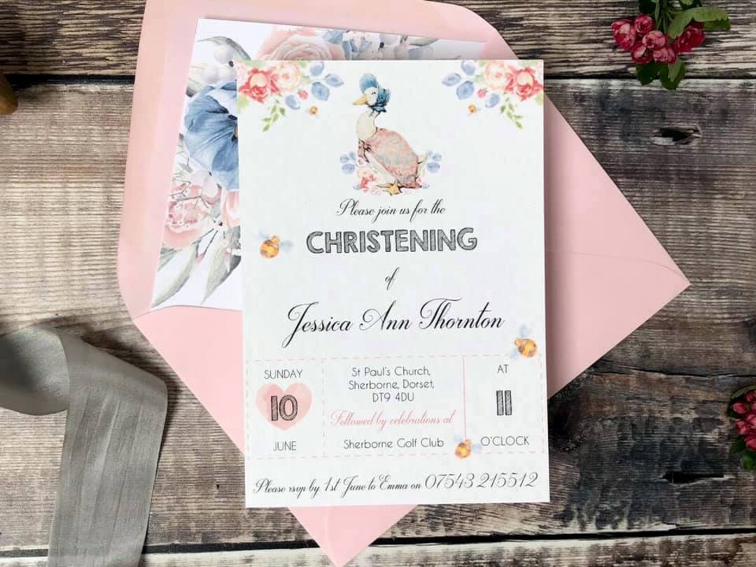 Printable Digital Jemima Puddleduck Christening Invitation, Baptism ...