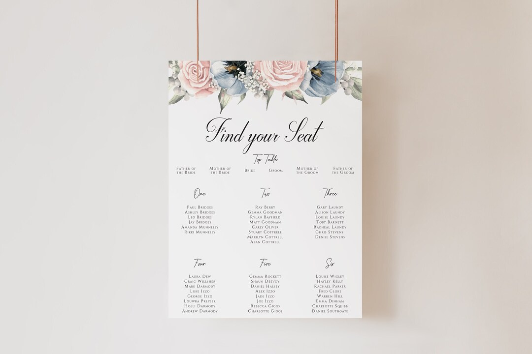 Printable Wedding Table Plan, Seating Plan Template, Fully Personalised ...