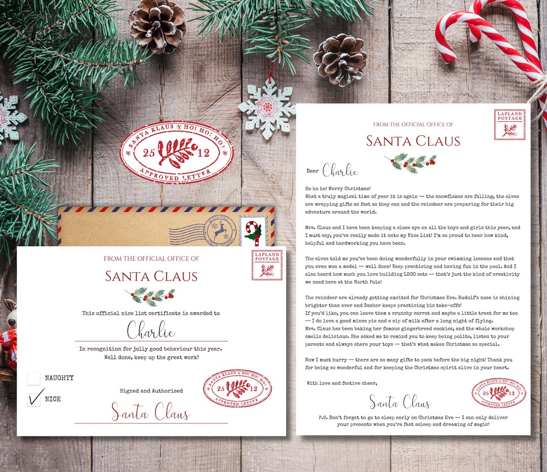 PERSONALISED Santa Claus Letter & Nice List Certificate Bundle ...