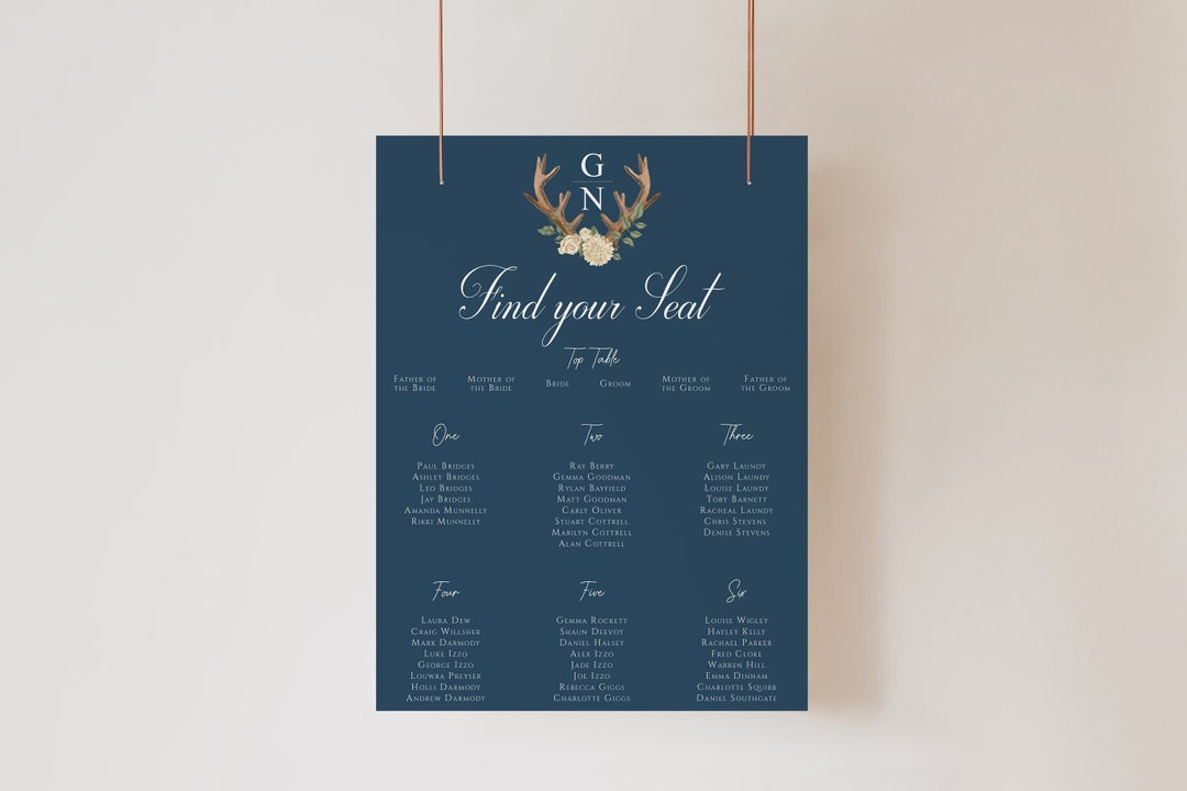 Printable Country Stag Table Seating Plan Sign, Personalised Wedding ...