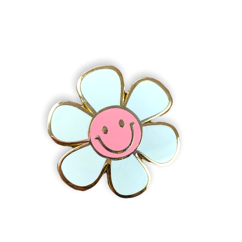 Hippy 70s Gold Flower Power Daisy Smiley Enamel Pin - Etsy