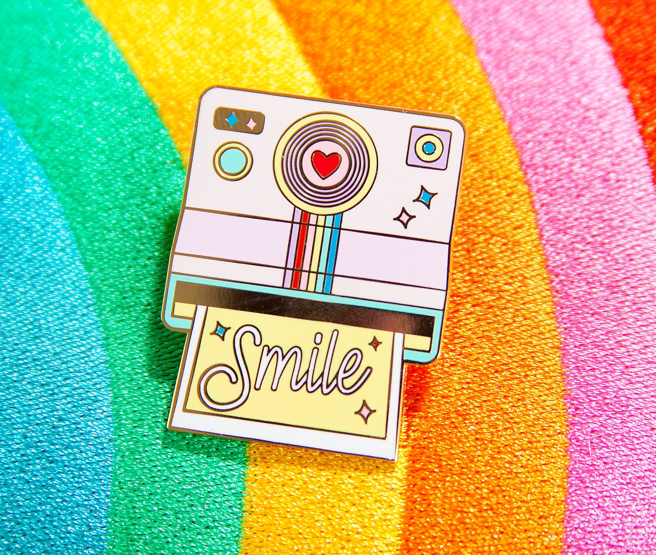 Rainbow Polaroid Camera Smile Enamel Pin - Etsy
