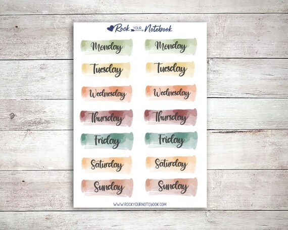 Days of the Week Spring Color Brushstroke Stickers Travelers | Etsy