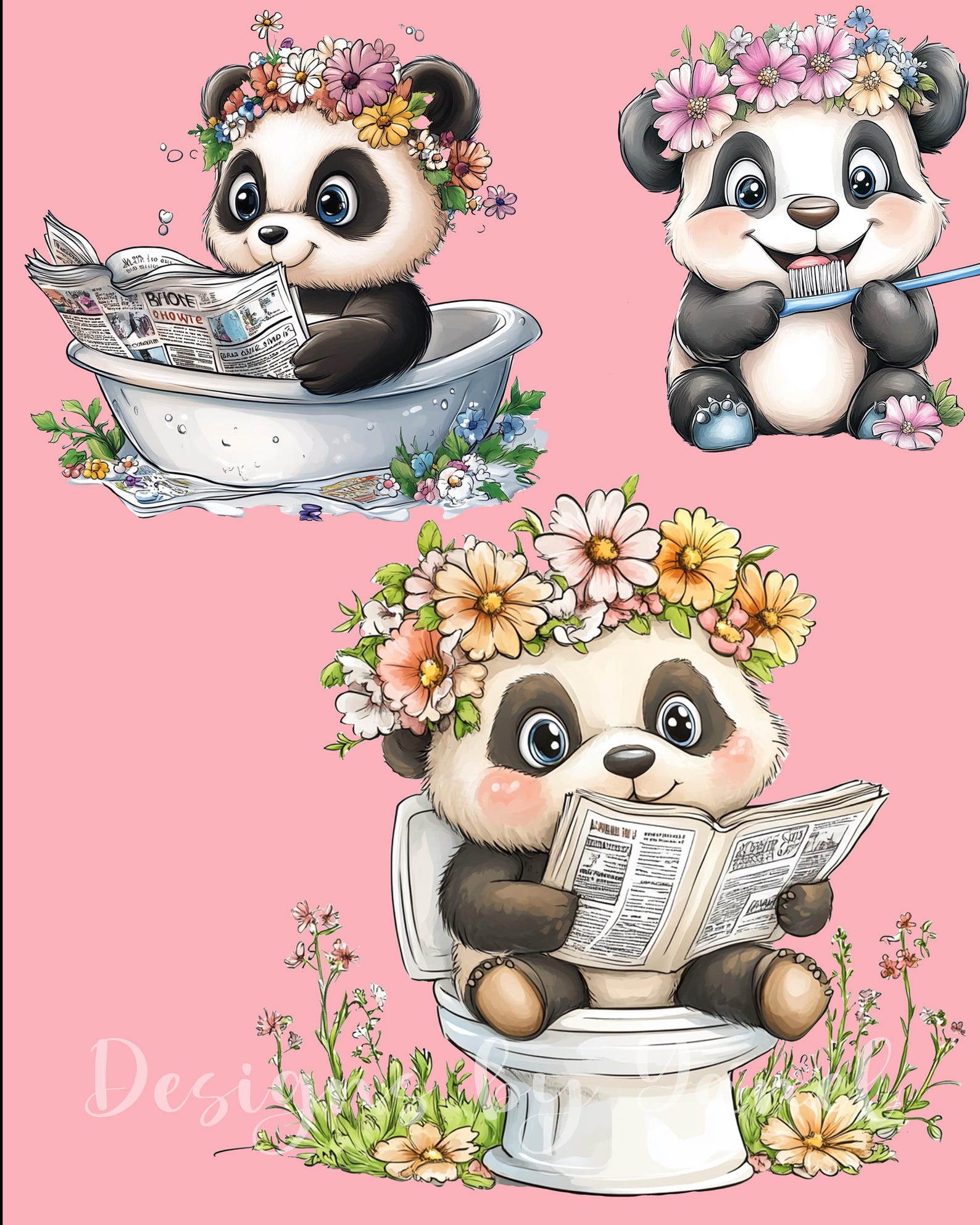 3 Cute Pastel Pandas Png - Cute Clipart Pandas - Sticker Png -mug Png ...