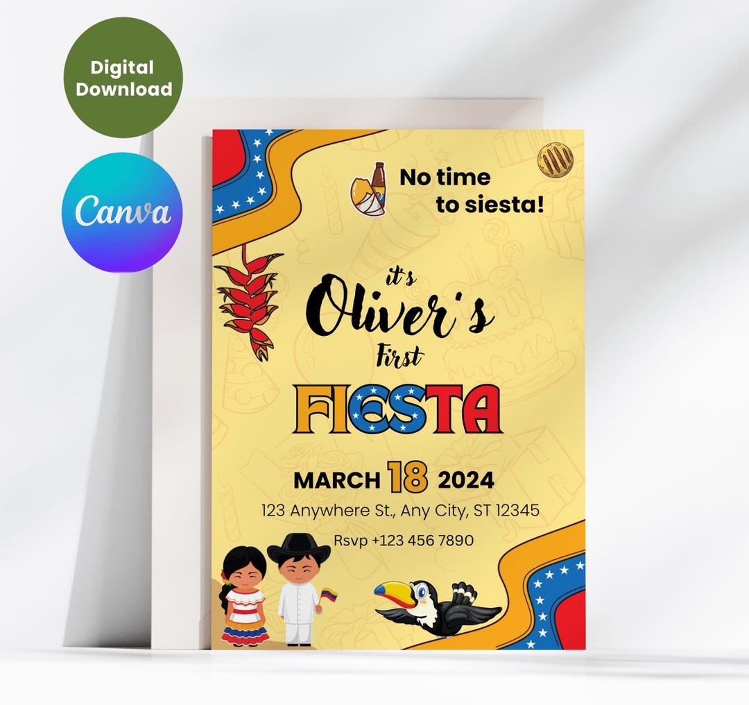 Venezuelan First Fiesta Invitation: Editable Birthday Invite (digital ...