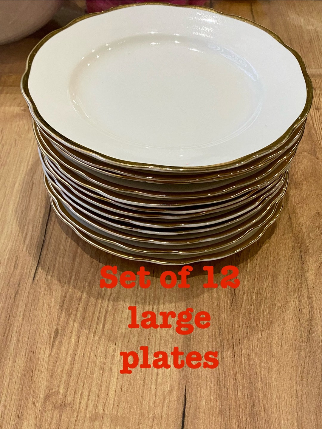 Retro USSR Dinner Plates, Set of 12, White With Gold Border - Etsy