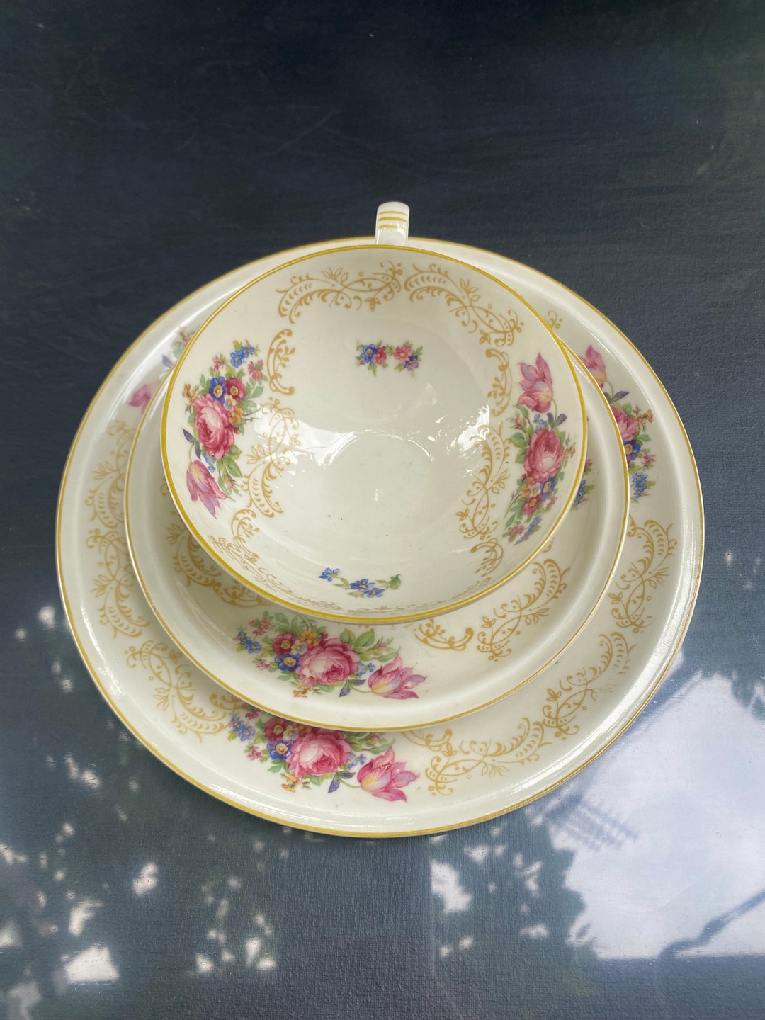 Ancient Tea Set 70s Vintage Tea Cup Ivory With Gold Porcelain Tea Cup ...