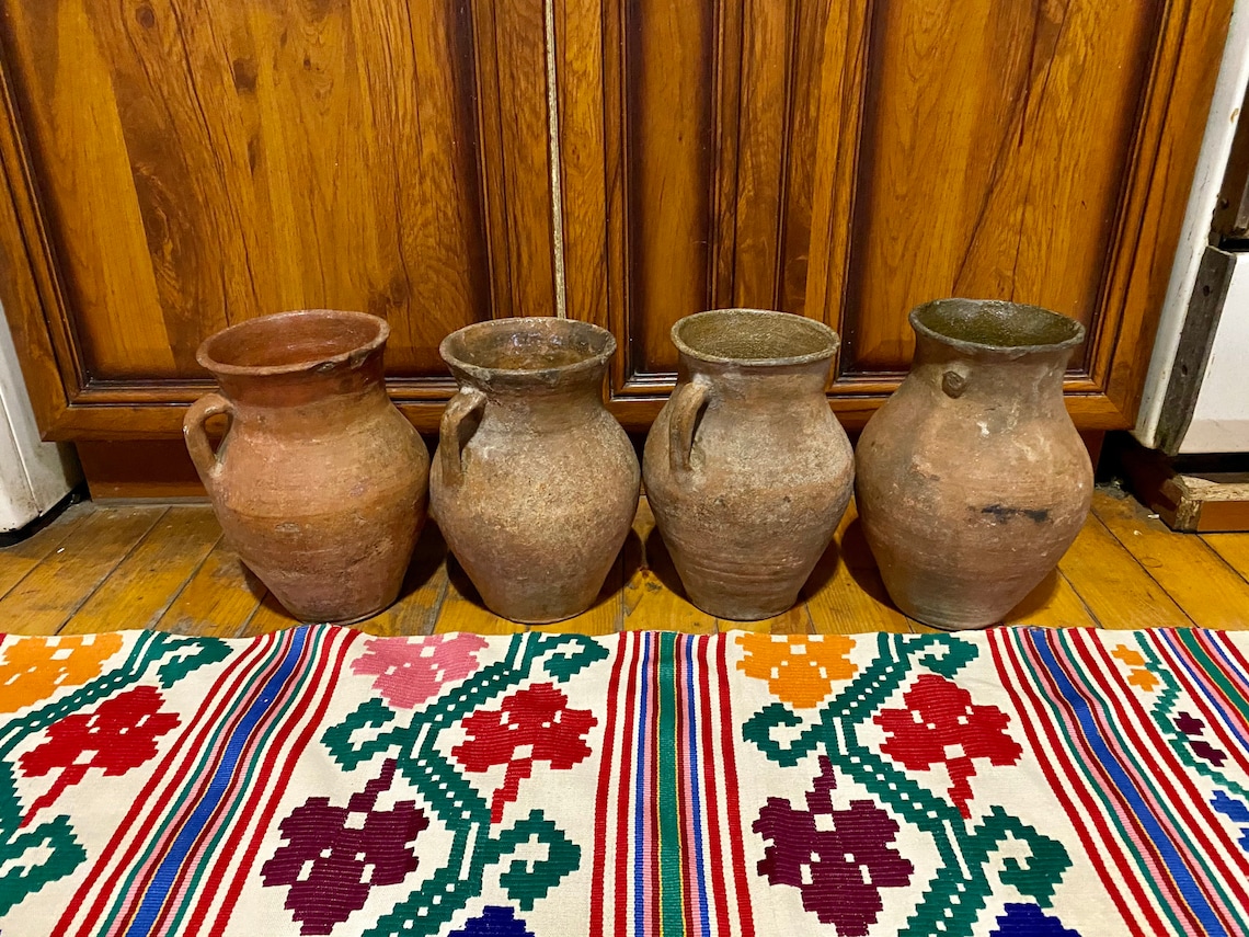 Old clay pots Rare primitive pottery vases Vintage style | Etsy