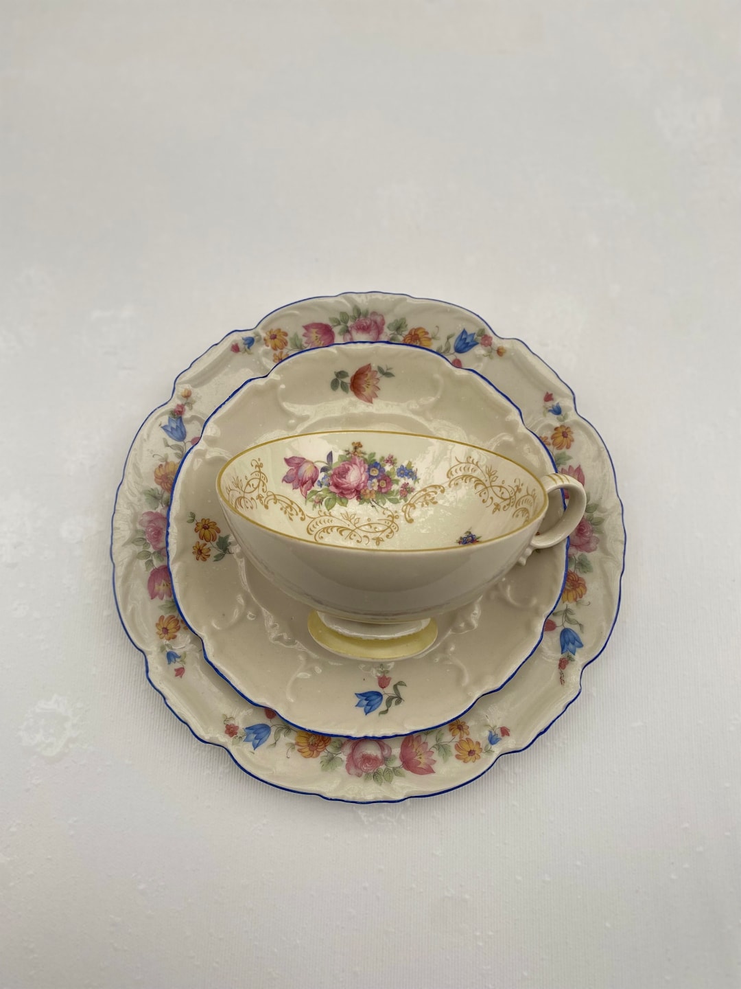 Ancient Tea Set 70s Vintage Tea Cup Ivory With Gold Porcelain Tea Cup ...