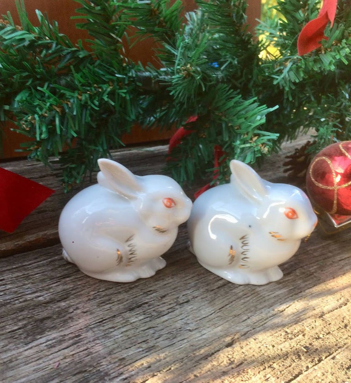 Porcelain Figurine Hare 2 White Hares Family Eastern White Bunny Home ...