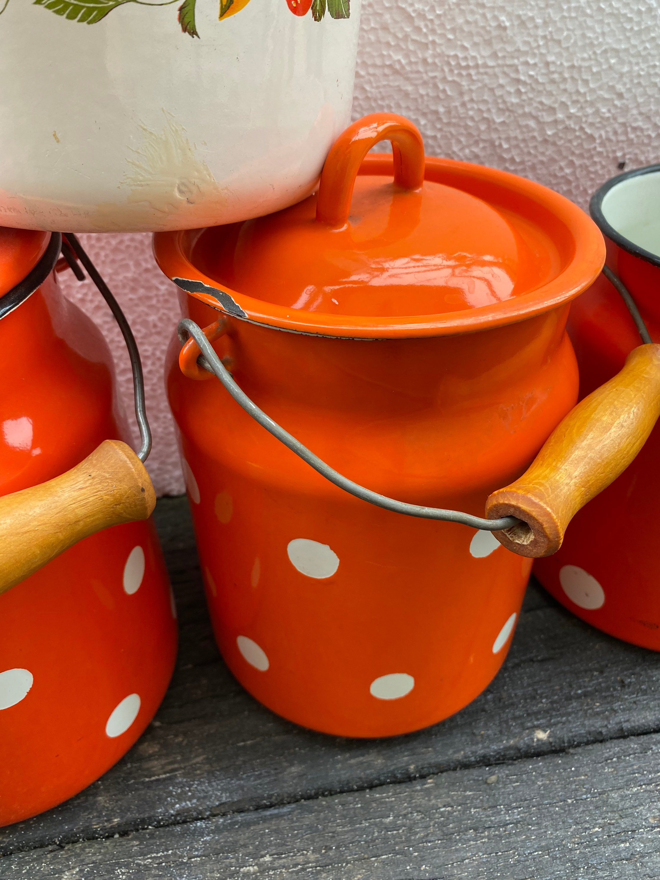 Vintage Enameled Can Red Milk Can Orange Enamel Can Metal - Etsy