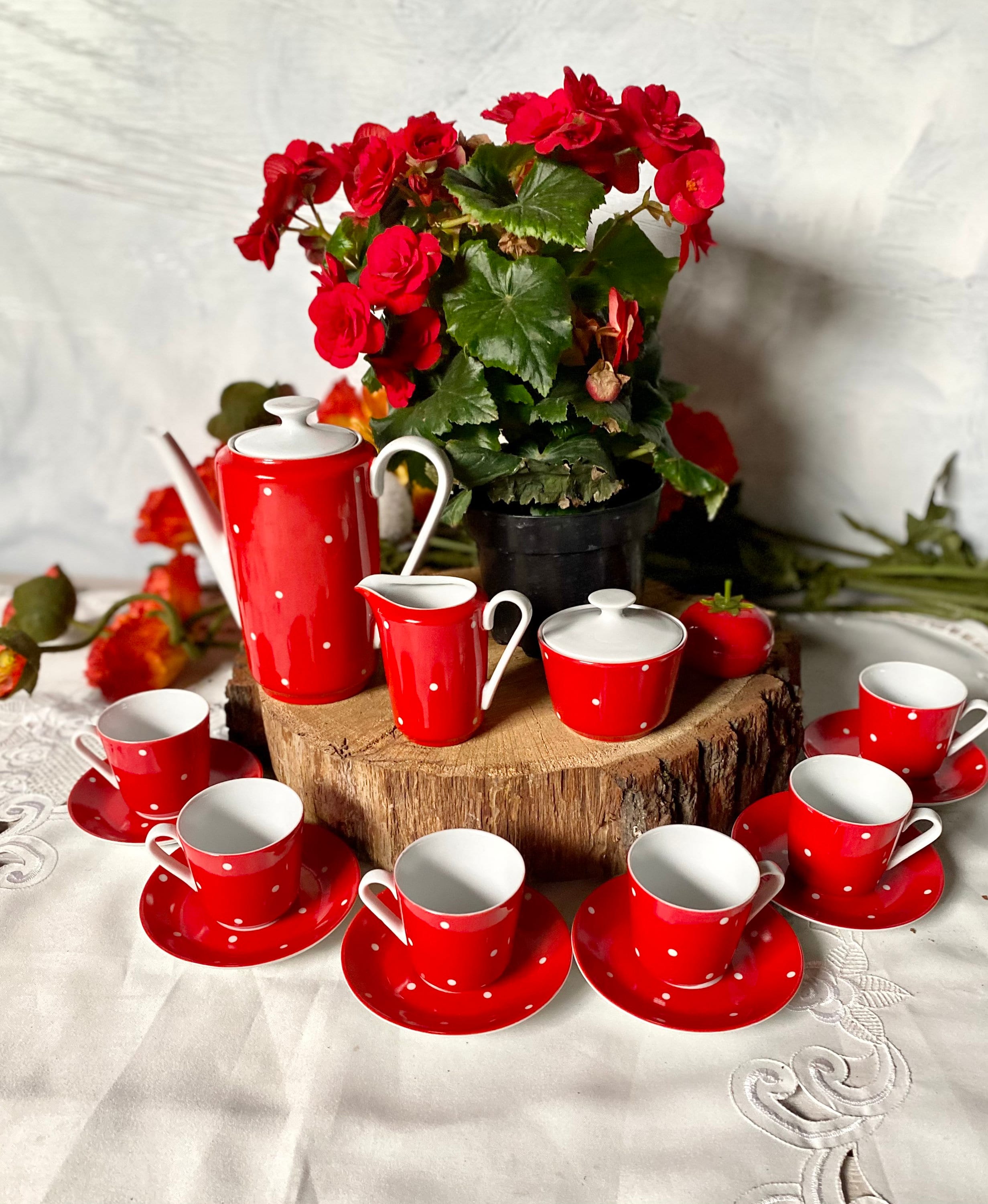 Vintage Coffee Set Miniature Porcelain Red Tea Set Doll Tea - Etsy UK